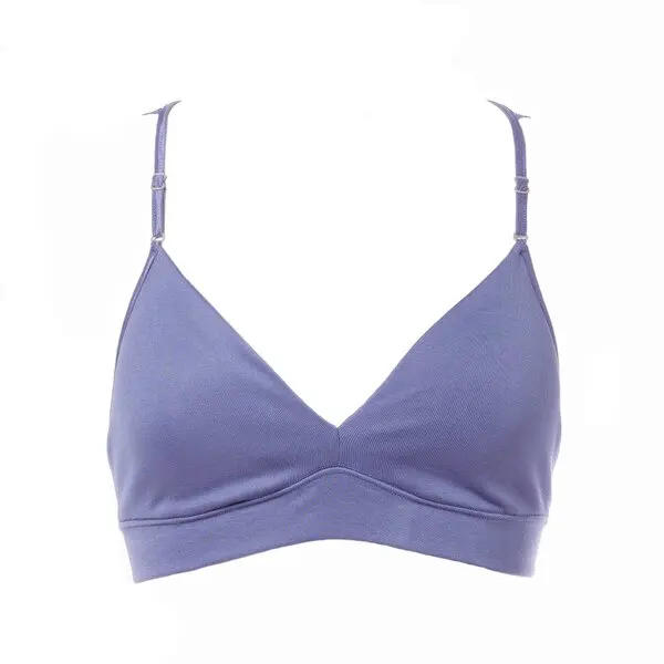 AROMATIQUE Wireless Cotton Bralette With Leavers Lace, Horizon - Blue