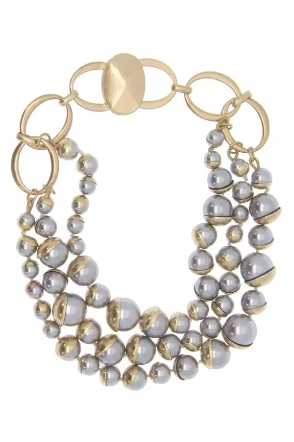 Saachi Half Moon Pearl Statet Necklace - Grey