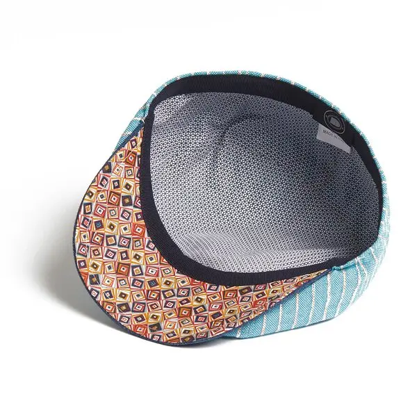 DASMARCA HATS Lloyd Stripe Peaked Summer Italian Linen Bakerboy Newsboy Cap Turquoise - Blue