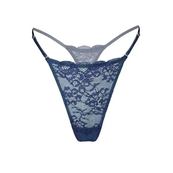 MONIQUE MORIN LINGERIE Wild Lace Micro-g Thong Dark Denim - Blue