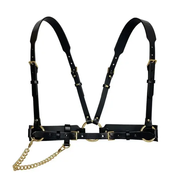 HAUTE CUIR Tara Chained Leather Harness - Black