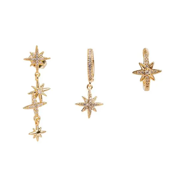 EBRU JEWELRY Celestial Trinity & Diamond Earring Set - Gold