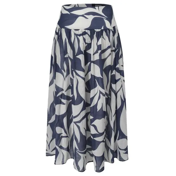 SMART AND JOY Midi Cotton Skirt With Leaf Print - Blue