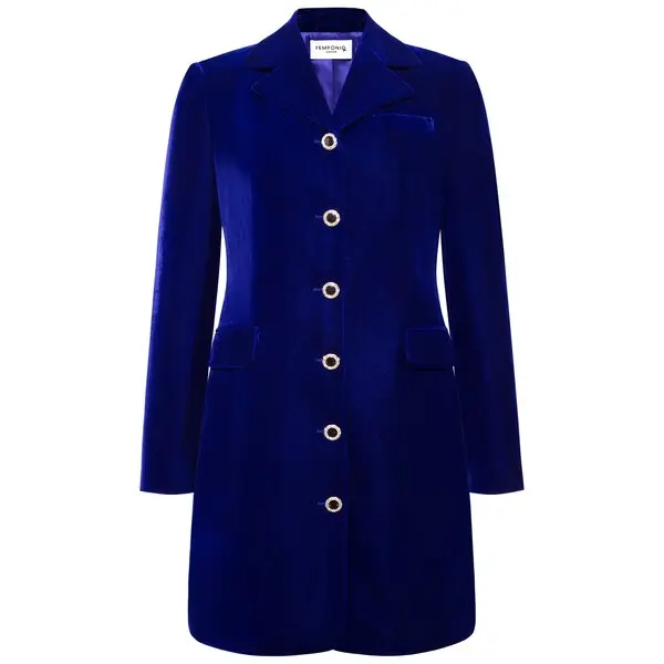 FEMPONIQ Silky Velvet Tailored Blazer Dress Royal - Blue