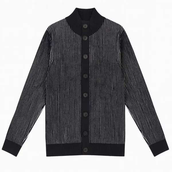 NUVV COLLECTION S Striped Rib Knit Cardigan – Premium Italian Yarn - Blue
