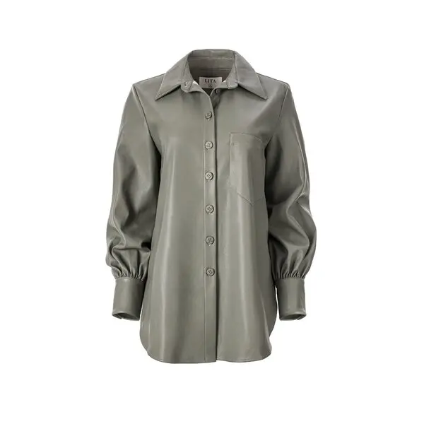 LITA COUTURE Vegan-leather Shirt In Olive - Green