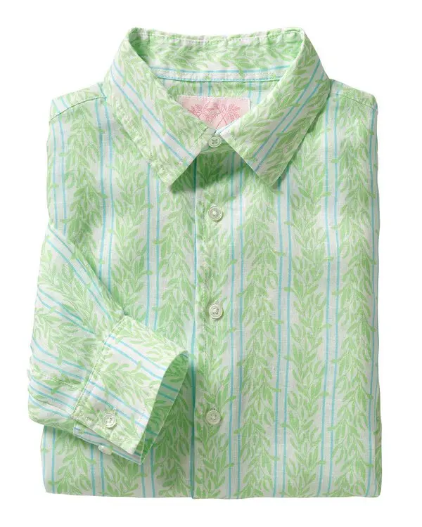 PINK HOUSE Linen Shirt Sealeaf Stripe And Pale Blue - Green