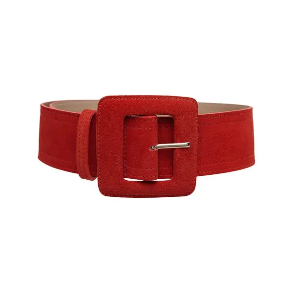 BELTBE Suede Square Buckle Belt - Red