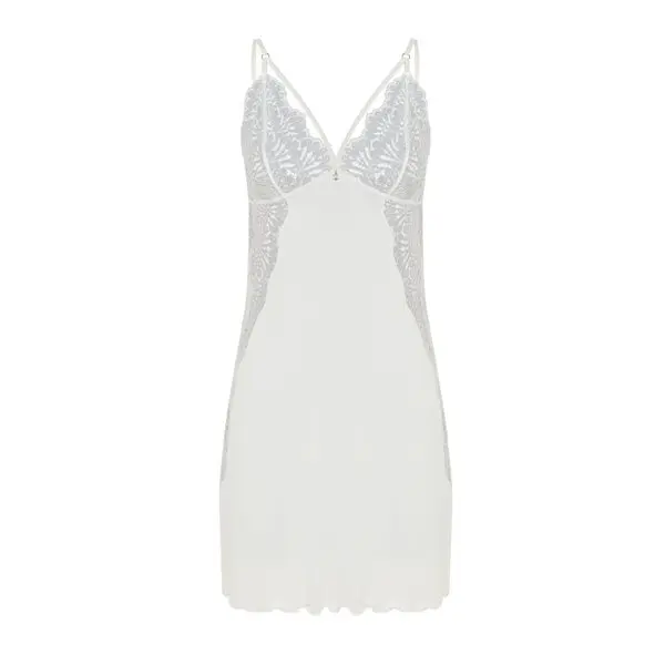 OH!ZUZA NIGHT&DAY Poem Short Lace-trim Nightdress – Cream - White