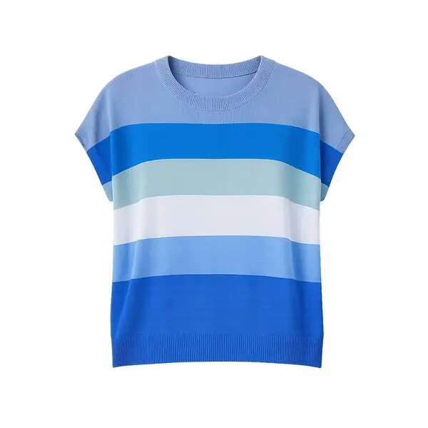 YUMI Block Stripe Relaxed Knitted Top - Blue