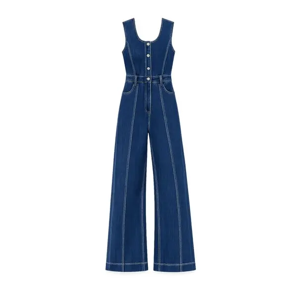 YUMI Denim Stretch Fitted Jumpsuit - Blue