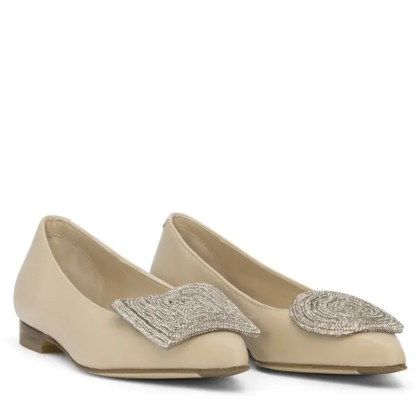 BEAUTIISOLES BY ROBYN SHREIBER Neutrals Bonnie Beige Leather Flat With Charm Work Wedding Evening Bridal Comfortable Ballerina - Beige/black