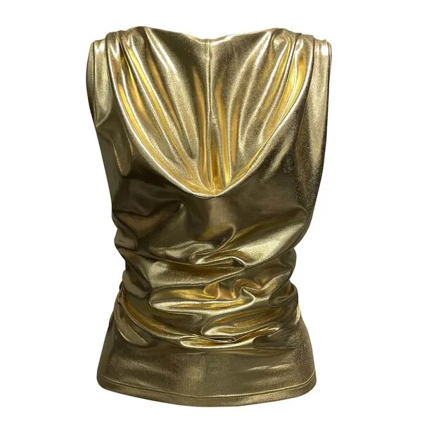 IMAATU Onu Glam Metallic Shine Sculpting Elastic Faux Leather Waterfall Top - Gold