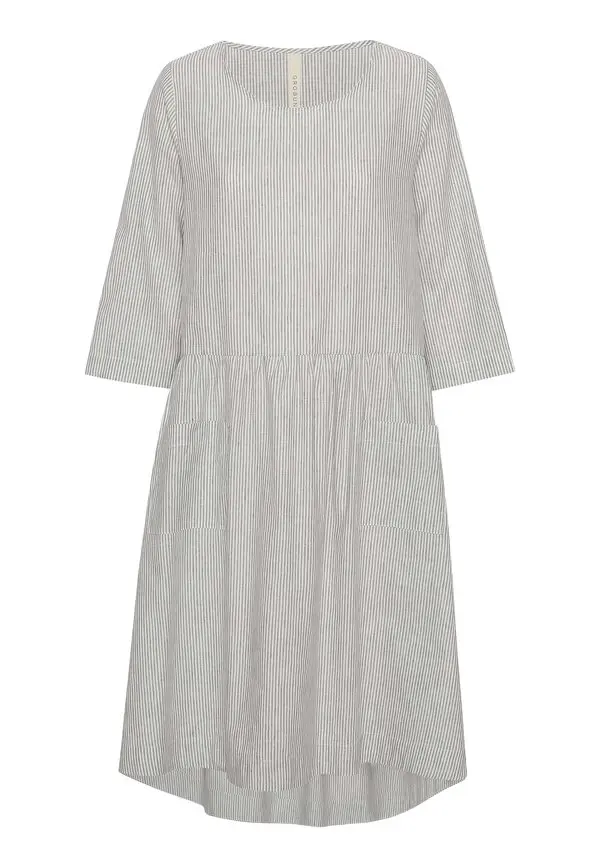 GROBUND The Nuka Dress The One With Stripes In Linen And Cotton - Grey