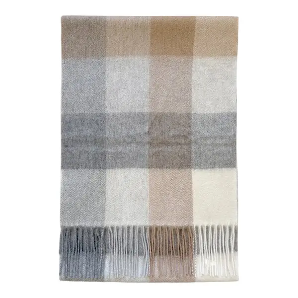 NUAJE NUAJE Grey / Neutrals / White Mongolian Cashmere Scarf In Sandstone Grid - Grey/white
