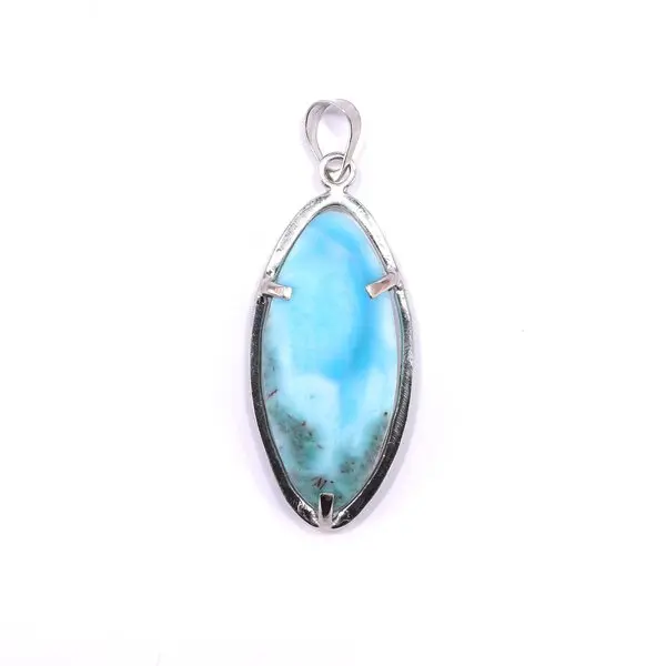 MINERALGEMS ✩ STUDIO Larimar Navette Pendant With Sterling Silver Chain - Blue