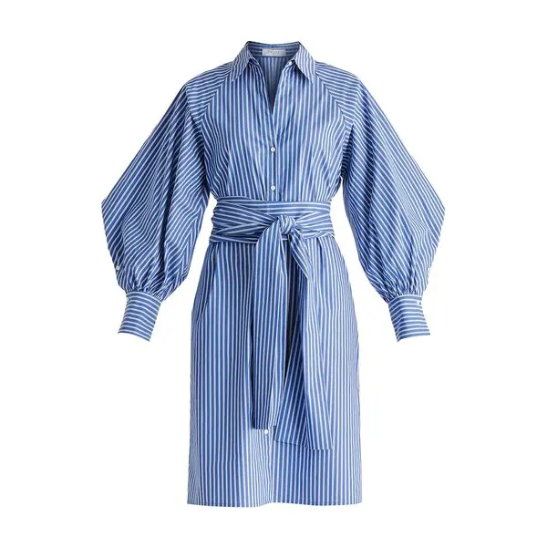 PAISIE Striped Volume Sleeve Shirt Dress With Matching Tie Belt In Stripes - Blue