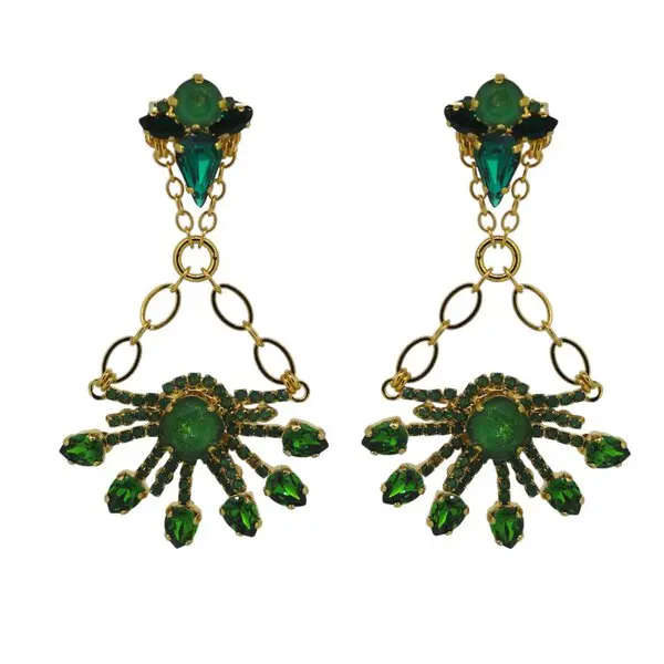 VICKISARGE Gold / Green Yuletide Green Burst Chandelier Earrings - Gold/green