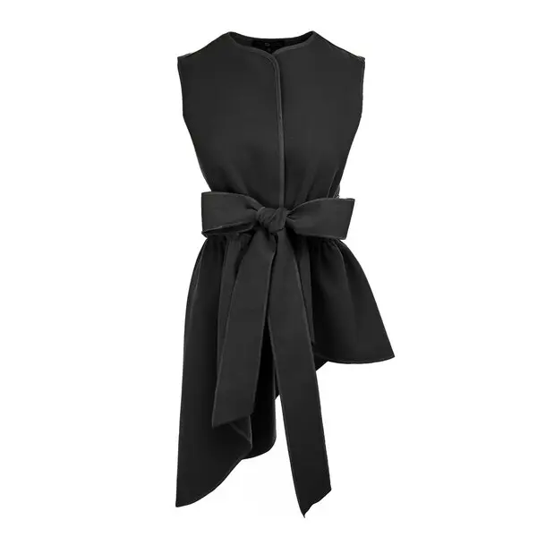 IZABELA MANDOIU Vest With Asymmetrical Lines And With Belt - Black