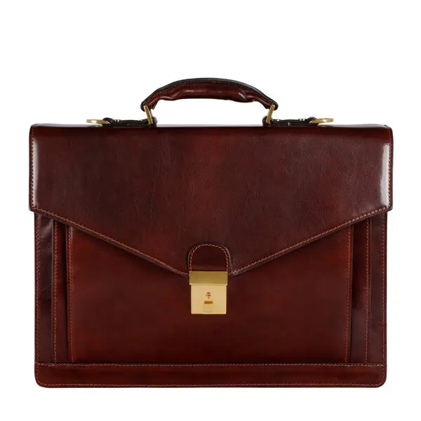 TIME RESISTANCE Classic Design Leather Briefcase In The Magus - Brown