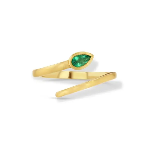 JEWELBIRD Gold / Green Brushed Gold Emerald Serpentine Ring - Gold/green