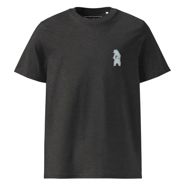 ANCHOR & CREW Heather Polar Bear Day Out In The Wild Organic Cotton Embroidered T-shirt - Black