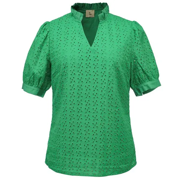 SMART AND JOY Eyelet Cotton Lace Loose Blouse - Green