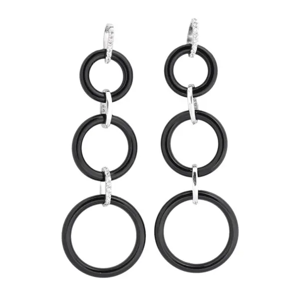 GENEVIVE Black / Silver Cubic Zirconia Sterling Silver White Gold Plated Triple Black Circle Earrings - Black/silver