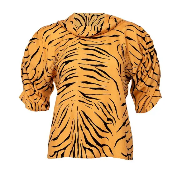 BIANCA POPP Neutrals / Puff Blouse With Collar In Beige And Animal Print - Black