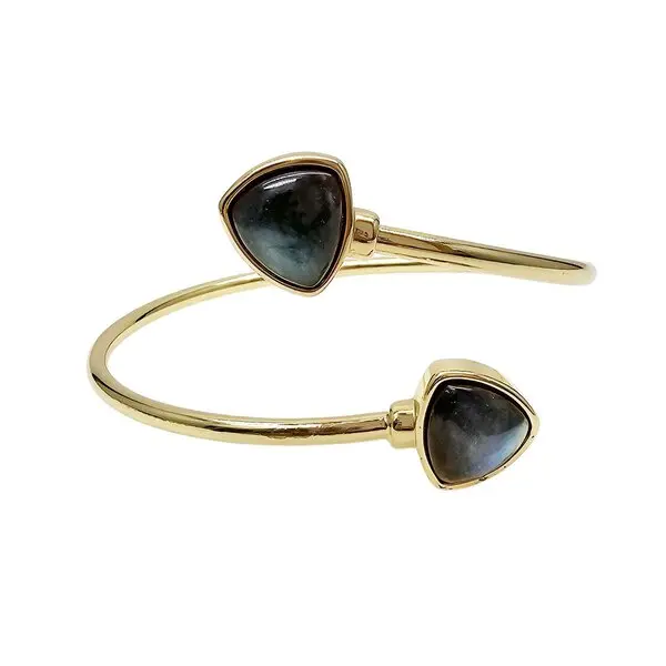 FARRA Black Obsidian Stone Minimalist Bangle - Grey