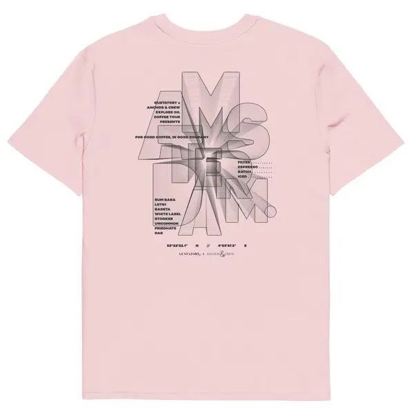 ANCHOR & CREW Cotton Gustatory Amsterdam Coffee Scene Organic Cotton Embroidered T-shirt - Pink