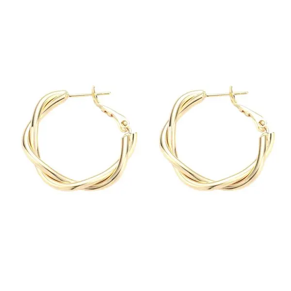HARFI Plated Twisted Hoop Everyday Earrings - Gold