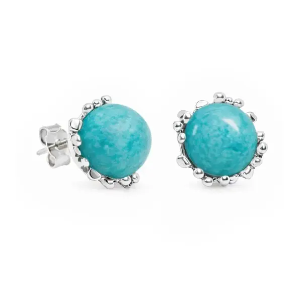 UNALOE Silver / Blue Ribes Earrings Sterling Silver With Natural Amazonite – Artisan Textured Jewelry - Silver/blue