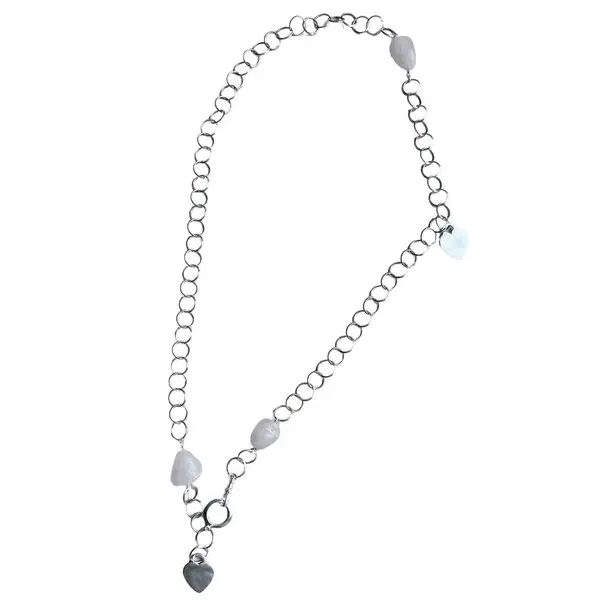 TG-JEWELLERY BY TAMARA GERVASIO Silver / Pink Rose Quartz Pebble Sterling Silver Heart Necklace One Of A Kind - Silver/pink