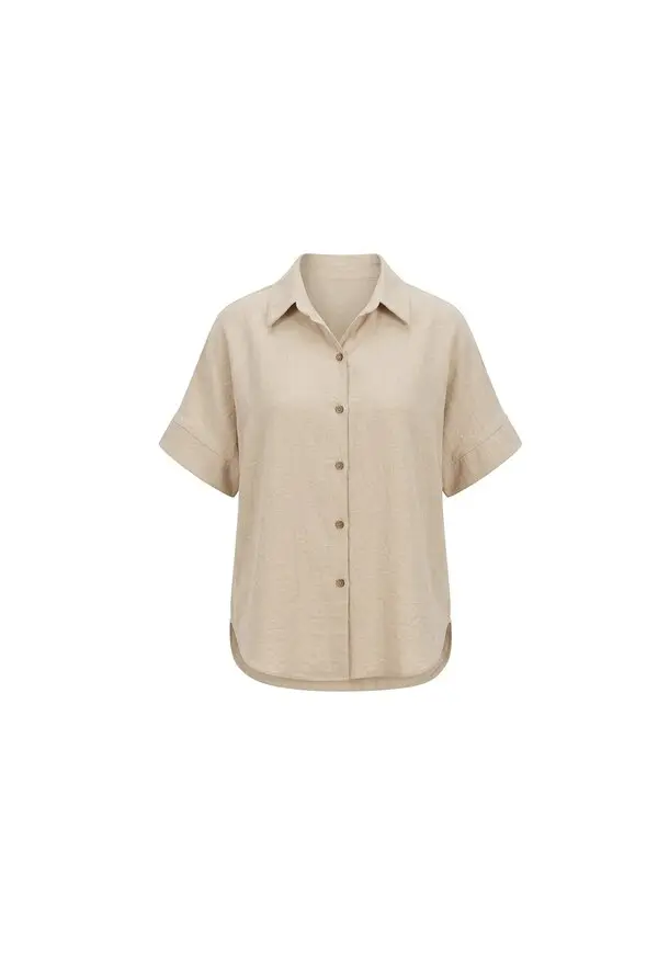 JAMES LAKELAND Relaxed Short Sleeve Blouse – Oatmeal - Brown