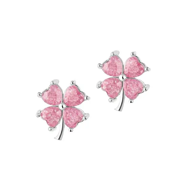 SPERO LONDON Four Leaves Clover Sterling Stud Earring Pink - Silver
