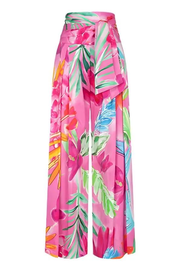 MARIANNA DÉRI Palazzo Pants With Floral Print And Tie Belt - Pink