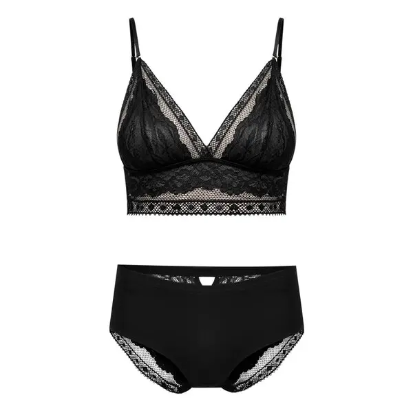 OH!ZUZA NIGHT&DAY Diary Lace Lingerie Set Bralette & Briefs - Black