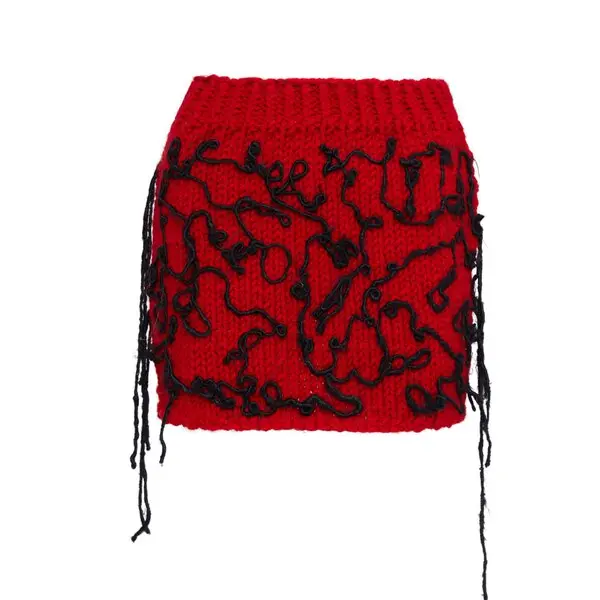 SARAH REGENSBURGER Fire Chunky Knit Skirt - Red