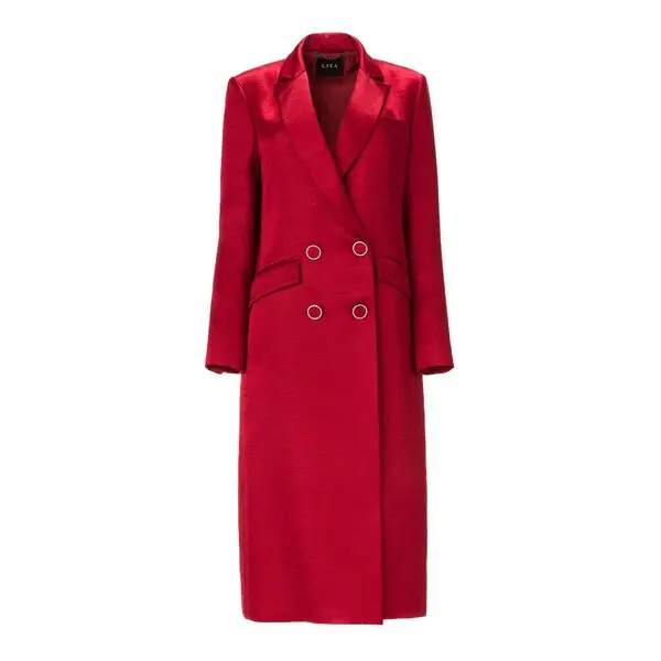 LITA COUTURE Belted Midi Trench Coat In Satin Blend