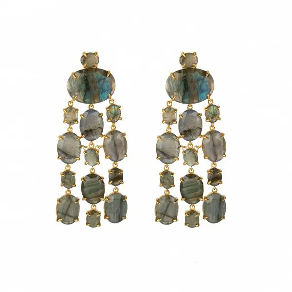 Bounkit Marysol Earrings Labradorite Pierced - Grey