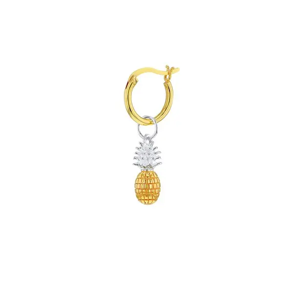 TRUE ROCKS 2 Tone Mini Pineapple Charm Sterling Silver & 18kt -plate On Hoop - Gold