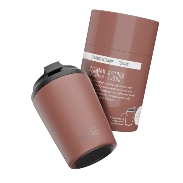 Fressko Bino 8oz / 227ml Reusable Coffee Cup, Ceramic Tuscan - Brown