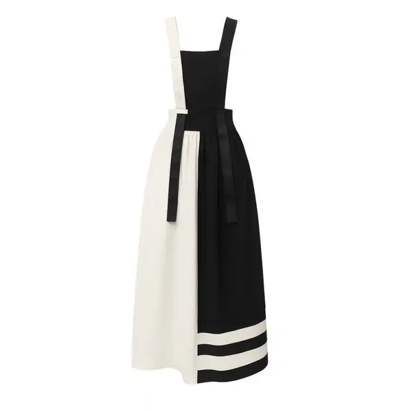 JULIA ALLERT Neutrals Midi Apron Dress With Adjustable Straps Ivory - Black