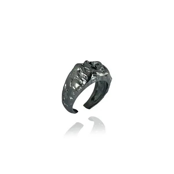LINYA JEWELLERY Deka Amorphous Rectangular Oxid Silver Ring
