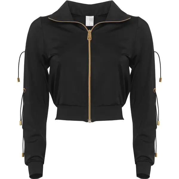 ANTONINIAS Fitcy Short Tracksuit Jacket With Golden Details - Black