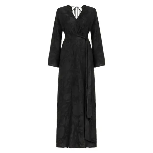 LILAMIE Larissa Loose Fit V Neckline Long Summer Dress - Black