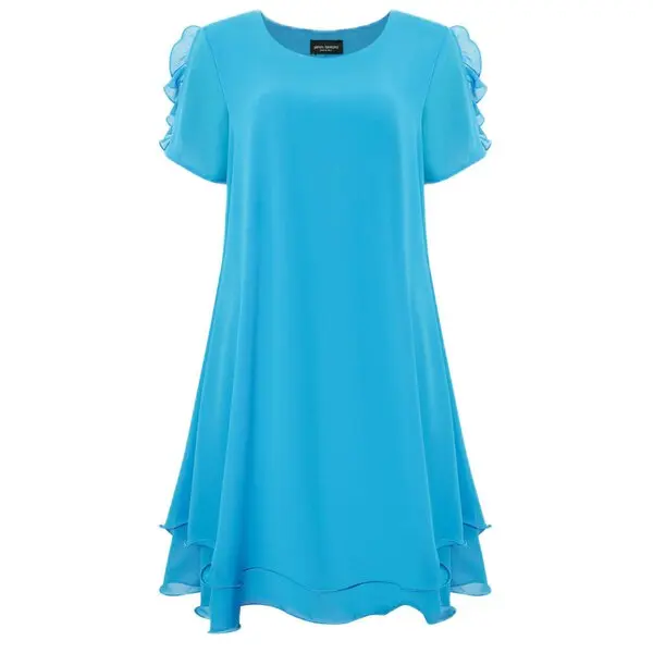 JAMES LAKELAND Short Sleeve Wave Hem Dress Turquoise - Blue