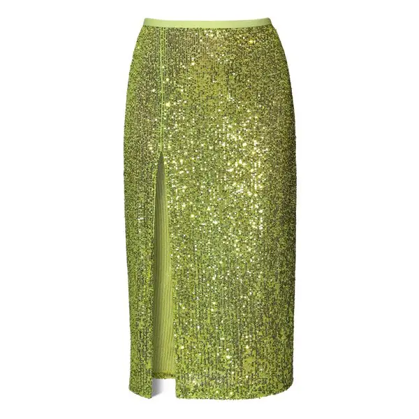 AGGI BY HALEWSKI Zuza Lemon Sparkle Sequin Midi Skirt With Slit - Yellow