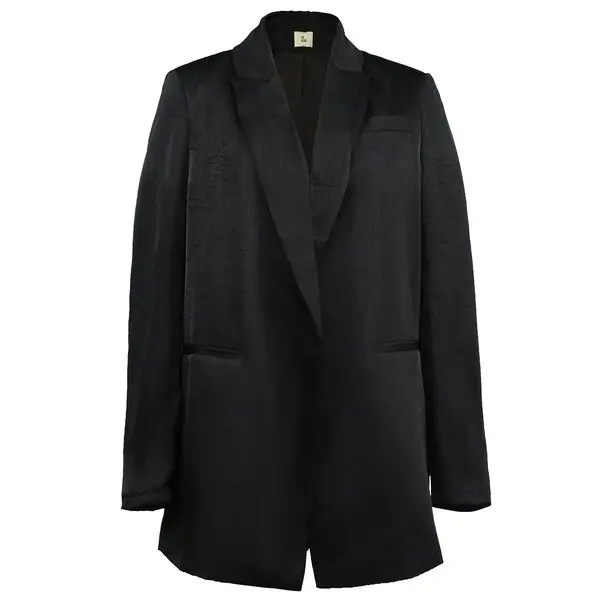 SMART AND JOY Blazer Long In Satin Minimaliste - Black